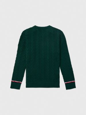 Pull Adaptive En Maille Torsadée Vert Tommy Hilfiger