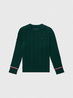 Pull Adaptive En Maille Torsadée Vert Tommy Hilfiger
