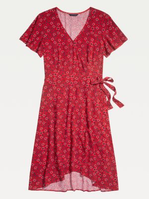 Adaptive Wickelkleid Mit Blumen Print Rot Tommy Hilfiger
