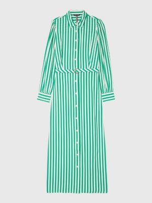 Adaptive Gestreiftes Midi Hemdkleid GrÜn Tommy Hilfiger