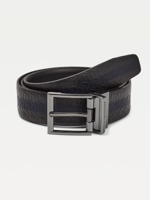 Ceinture Réversible En Cuir Motif Monogramme Noir Tommy Hilfiger