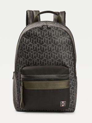 Coated Canvas Monogram Print Backpack Black Tommy Hilfiger