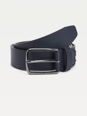 Technical Leather Diagonal Stripe Embossed Belt | BLUE | Tommy Hilfiger