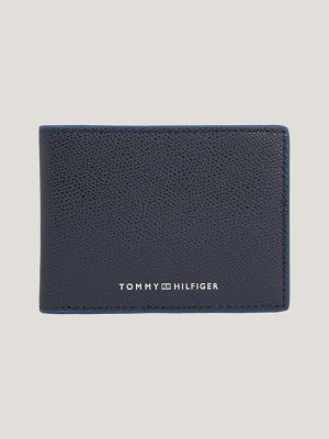 Bifold Portemonnee Van Gegranuleerd Leer Blauw Tommy Hilfiger