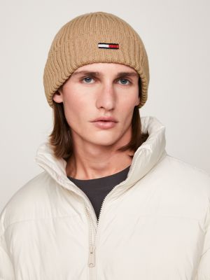 Rib Knit Flag Beanie Beige Tommy Hilfiger