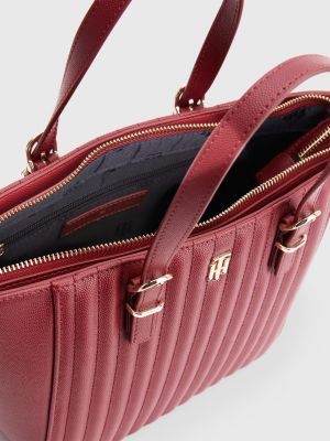 Th Monogram Quilted Small Tote Red Tommy Hilfiger