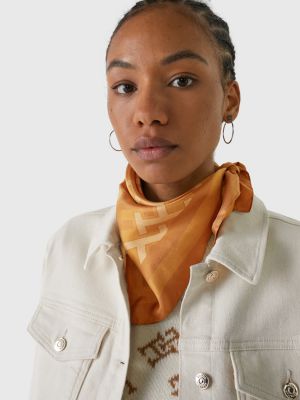 Th Monogram Iconic Reversible Silk Scarf Brown Tommy Hilfiger