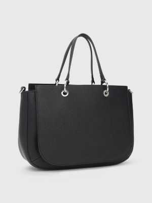 Borsa Satchel Con Finitura Zigrinata Nero Tommy Hilfiger