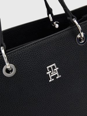 Borsa Satchel Con Finitura Zigrinata Nero Tommy Hilfiger