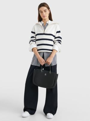 Borsa Satchel Con Finitura Zigrinata Nero Tommy Hilfiger