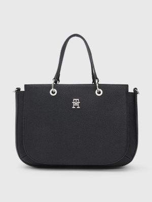 Borsa Satchel Con Finitura Zigrinata Nero Tommy Hilfiger