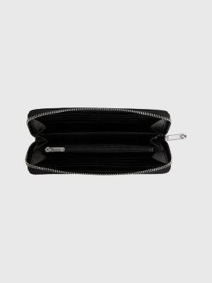 Large Zip Around Monogram Wallet Black Tommy Hilfiger
