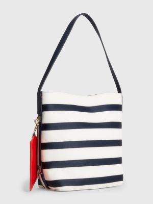 Borsa A Secchiello Iconic Con Motivo A Righe Blu Tommy Hilfiger