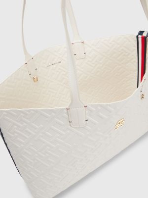 Th Monogram Iconic Embossed Tote Beige Tommy Hilfiger