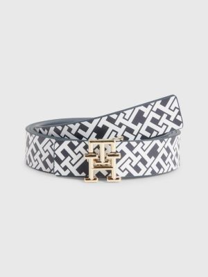 Ceinture Th Monogram Réversible En Cuir Bleu Tommy Hilfiger