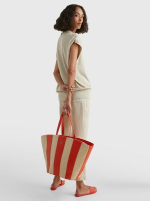 Borsa Tote Da Spiaggia A Righe Arancione Tommy Hilfiger