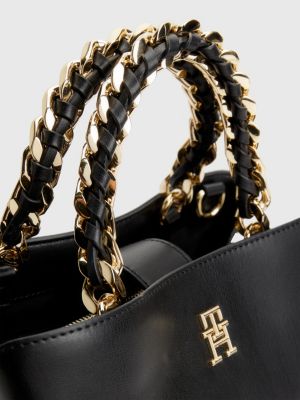 Medium Satchel Mit Monogramm Emblem Schwarz Tommy Hilfiger