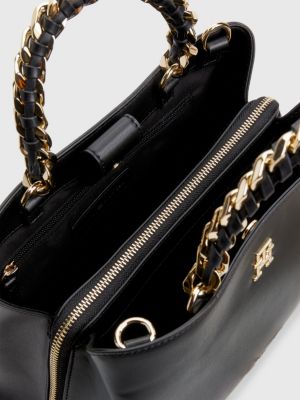 Medium Satchel Mit Monogramm Emblem Schwarz Tommy Hilfiger