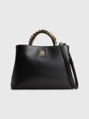 Medium Satchel Mit Monogramm Emblem Schwarz Tommy Hilfiger