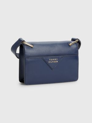 Crossbody Tasche Aus Leder Blau Tommy Hilfiger