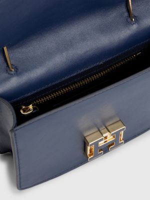 Crossbody Tasche Aus Leder Blau Tommy Hilfiger