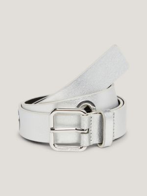 Leren Riem Met Vierkante Gesp En Eyelets Grijs Tommy Hilfiger
