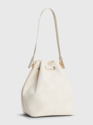 Borsa A Secchiello Iconic Con Monogrammi Beige Tommy Hilfiger