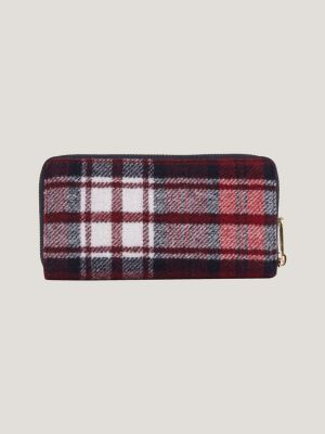 Iconic Tartan Check Large Zip Around Wallet Blue Tommy Hilfiger