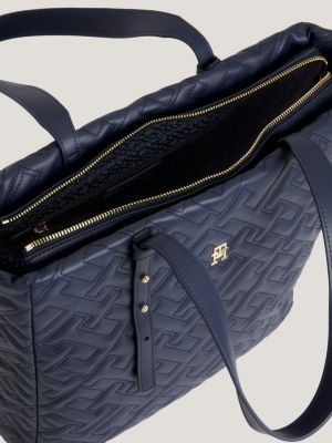 Th Soft Tote Bag Mit Gestepptem Monogramm Blau Tommy Hilfiger