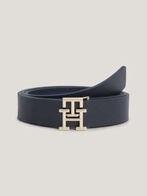 Ceinture Réversible En Cuir à Monogramme Th Bleu Tommy Hilfiger