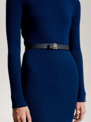 Ceinture Réversible En Cuir à Monogramme Th Bleu Tommy Hilfiger