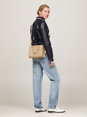 Kleine Shopper Met Webbing Logoband Beige Tommy Hilfiger