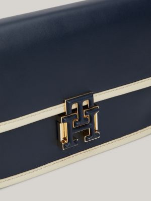 Push Lock Leather Crossover Bag Blue Tommy Hilfiger