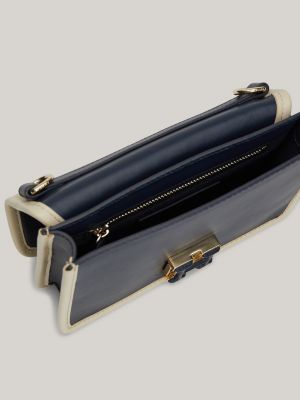 Push Lock Leather Crossover Bag Blue Tommy Hilfiger