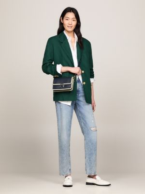 Push Lock Leather Crossover Bag Blue Tommy Hilfiger