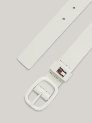 Leren Riem Met Ovale Gesp En Logo Wit Tommy Hilfiger