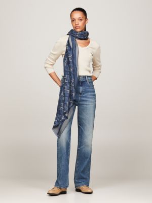 Lichtgewicht Jacquard Sjaal Met Monogram Blauw Tommy Hilfiger