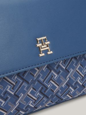 Jacquard Canvas Shoulder Bag Blue Tommy Hilfiger