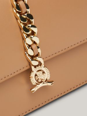 Th Monogram Leren Crossbodytas Met Ketting Khaki Tommy Hilfiger