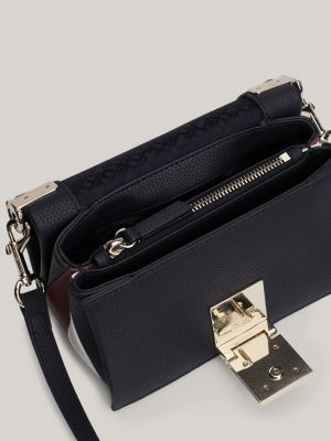 Th Monogram Pebble Grain Crossover Bag Blue Tommy Hilfiger