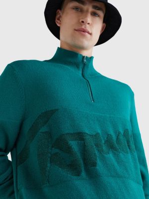 Signature Logo Relaxed Half-Zip Jumper | GREEN | Tommy Hilfiger