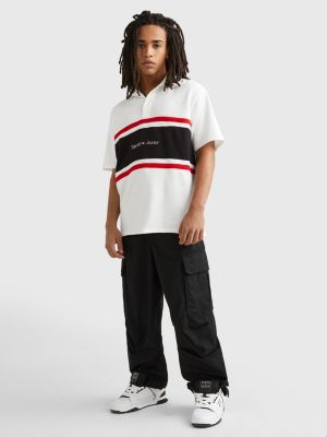 Oversized Fit Color Block Poloshirt Weiß Tommy Hilfiger