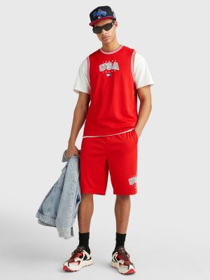 Logo Baggy Fit Basketball Shorts Red Tommy Hilfiger