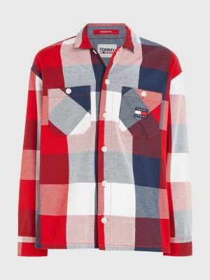 Mixed Check Casual Fit Overshirt Red Tommy Hilfiger