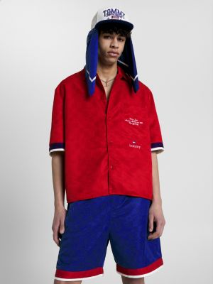 Checkerboard Twill Overhemd Met Korte Mouwen Rood Tommy Hilfiger