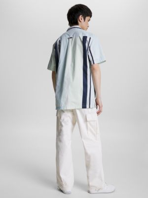 Gestreept Relaxed Fit Overhemd Met Korte Mouwen Groen Tommy Hilfiger