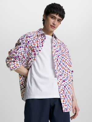 Archive Oversized Fit Hemd Mit Flag Print Weiß Tommy Hilfiger