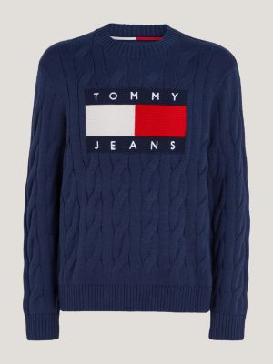 Pull Essential En Maille Torsadée à Badge Bleu Tommy Hilfiger