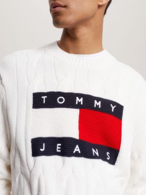 Pullover Essential In Maglia Intrecciata Bianco Tommy Hilfiger