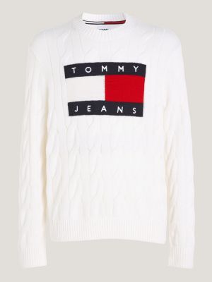 Pullover Essential In Maglia Intrecciata Bianco Tommy Hilfiger